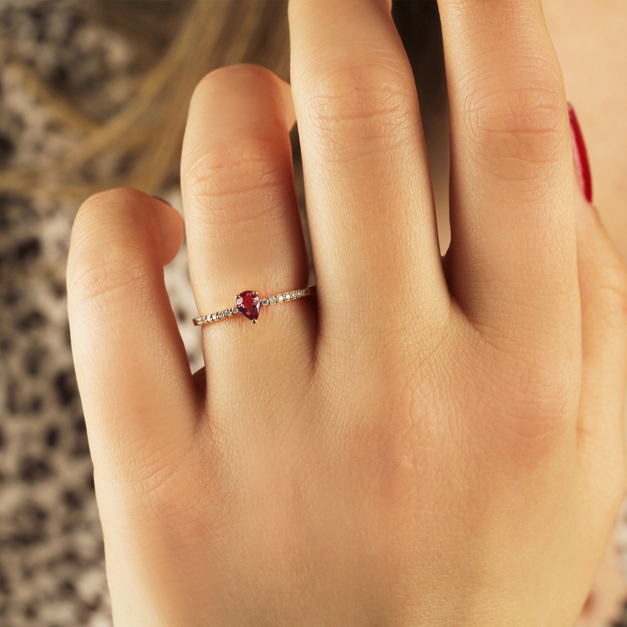 Minimalist Ruby Ring 14K Gold Ring Solid Gold Ring Statement Ring Diamond and Ruby Gemstone Ring July Birthstone Ring Handmade Jewelry