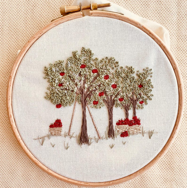 Apple Orchard Embroidery Kit: DIY Craft Kit With Organic Cotton - Etsy