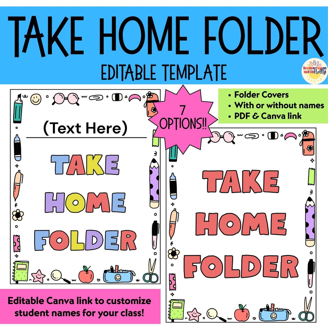 Editable Take-home Folder Covers | Canva Templates | Elementary ...