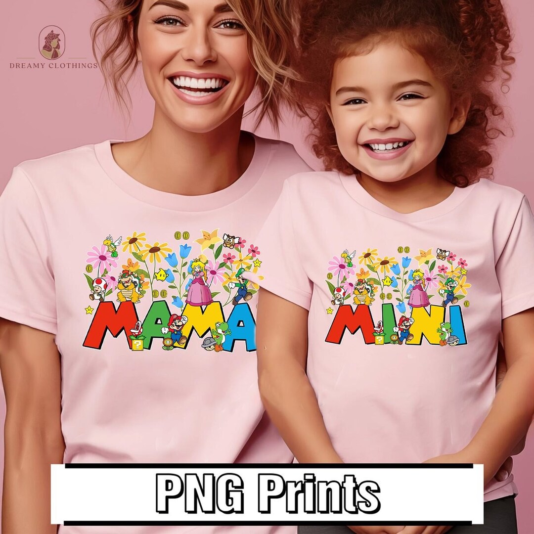 Super Mario Mama and Mini Png for Shirt Mother's Day Png Bundle Mario ...