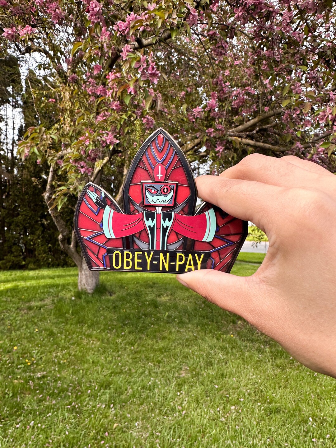 Gold OR Black Nickel Vox Hazbin Hotel Stained Glass Obey N Pay Hard ...