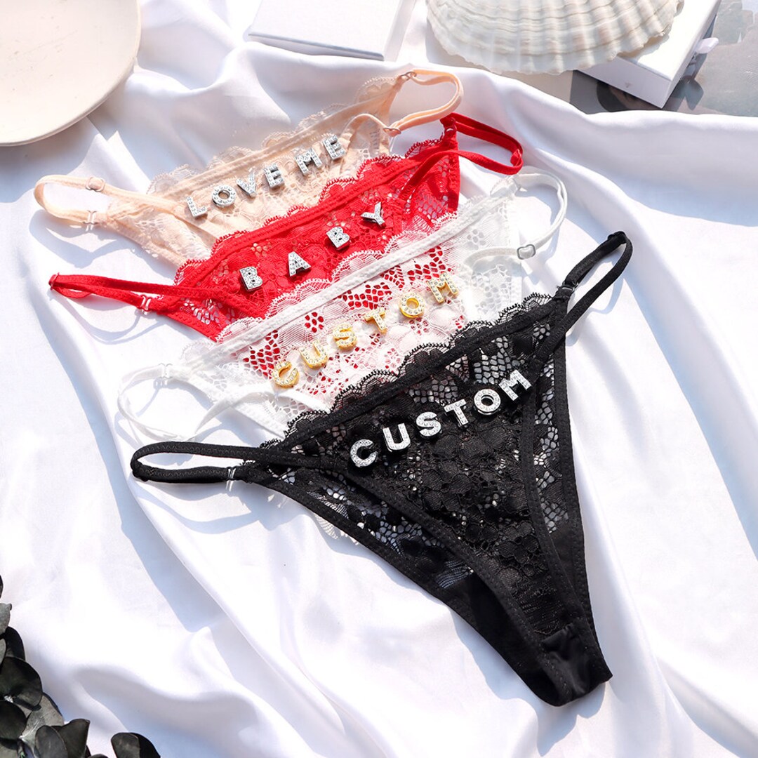 Custom Name Thong, Personalized Lace Bridal Thong, Custom Charm Thong ...