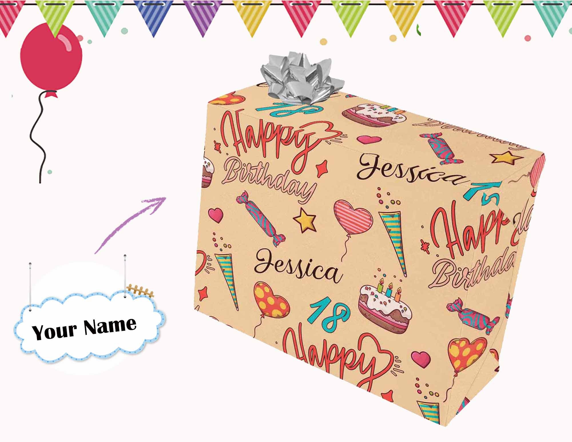 Custom Birthday Wrapping Paper, Personalized Name Gift Wrap - Etsy