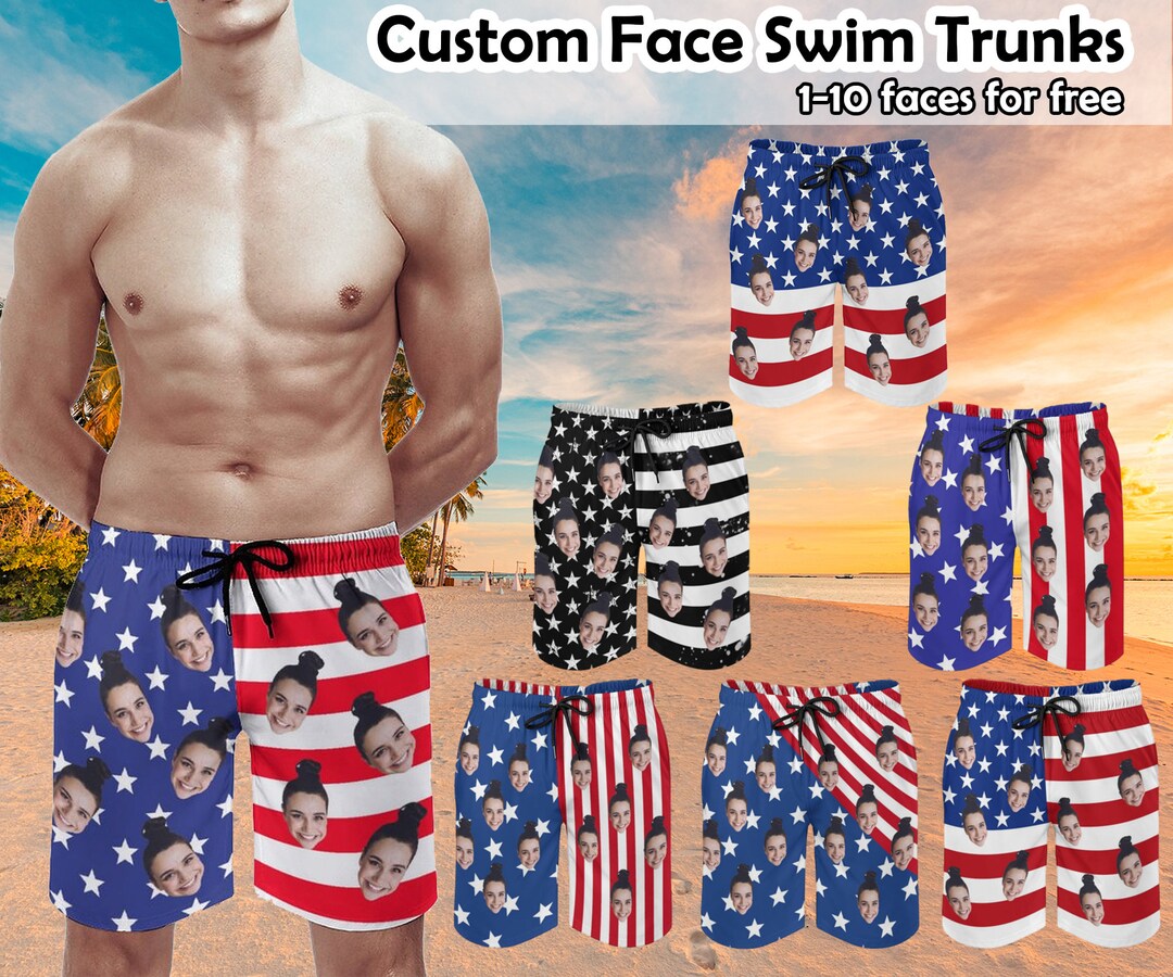 Custom American Flag Swim Trunks, Personalized Face Bathing Suit - Etsy