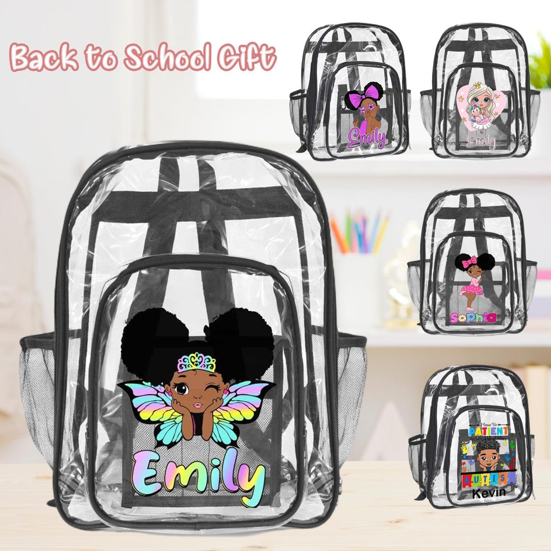 Personalized Kids Clear Backpack, Afro Girl Design, Custom Name, School ...