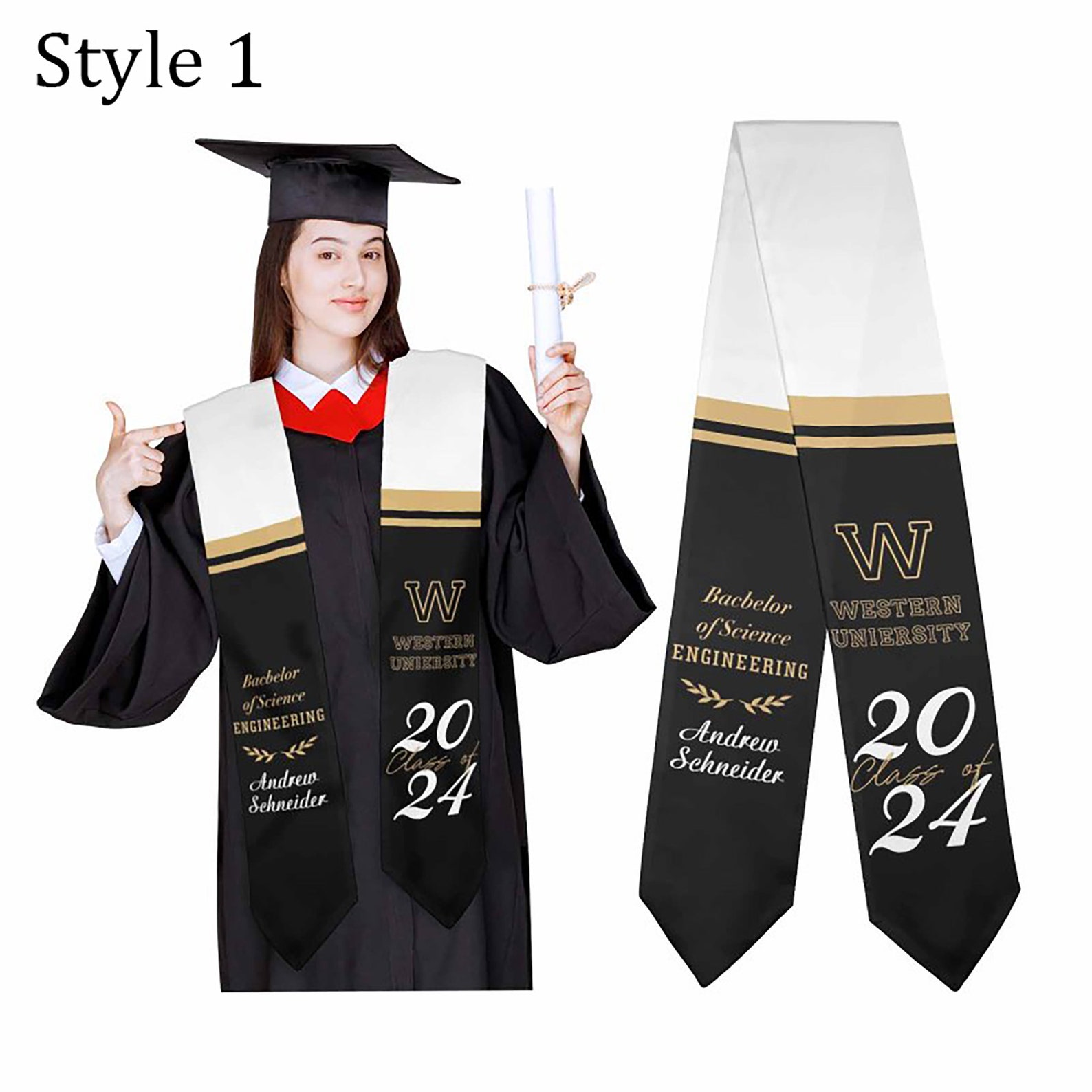 Custom Graduation Stole With Logo, Personalized Class of 2024 Sash - Etsy