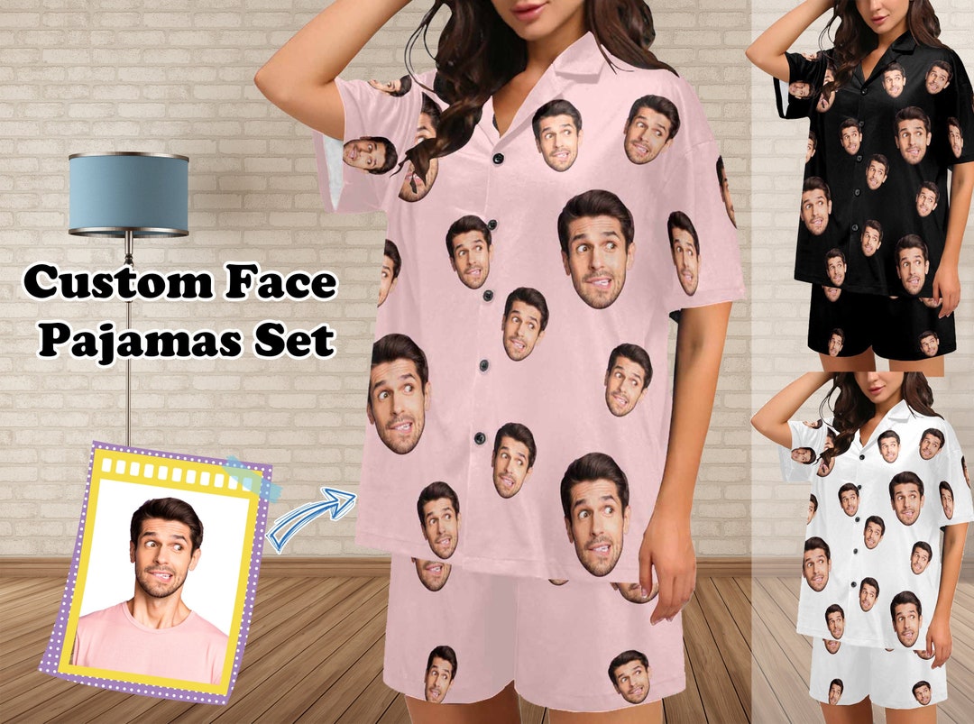 Custom Pajamas Set With Face for Women, Personalized Photo Short ...