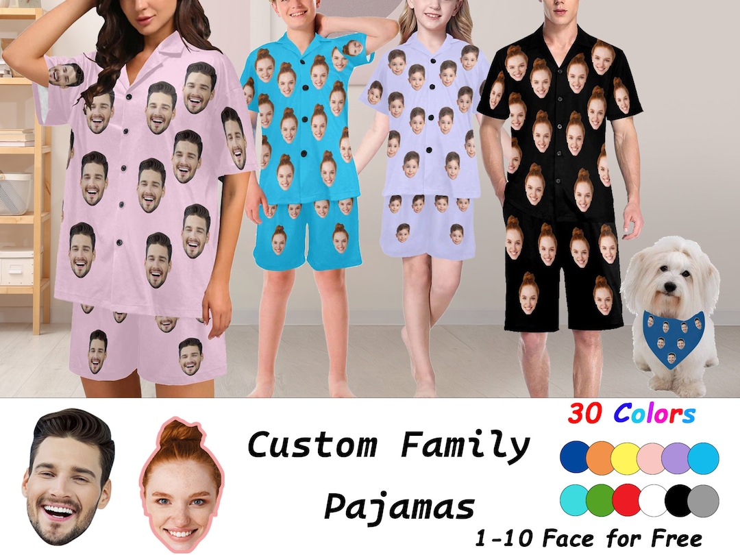Custom Face Short Sleeve Pajama Set,personalized Photo Family Pajamas ...