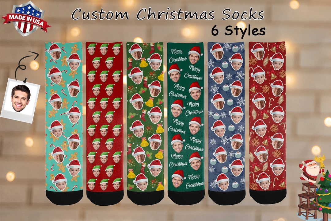 Custom Christmas Face Socks, Custom Photo Sock, Personalized Christmas ...