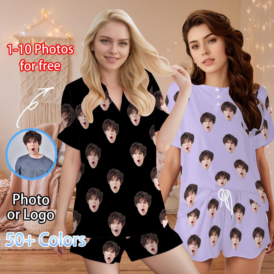 Custom Face Pajamas for Women, Custom Women Short Sleeve Pajama ...