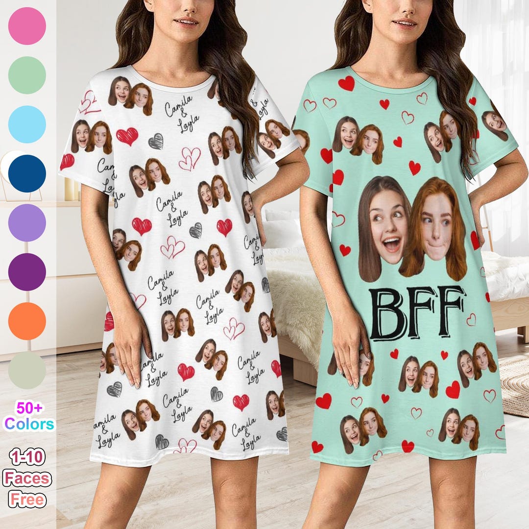 Custom Photo Nightgown, Personalized Face Pajama Dress, Gift for Bestie ...