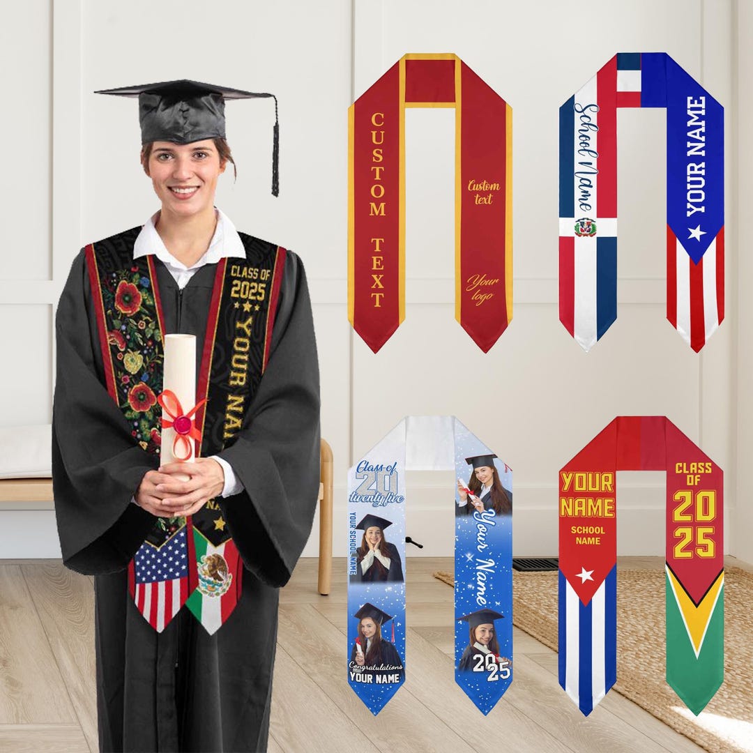 Custom Graduation Stole Made in Usa,personalized Logo Text Grad Stole ...
