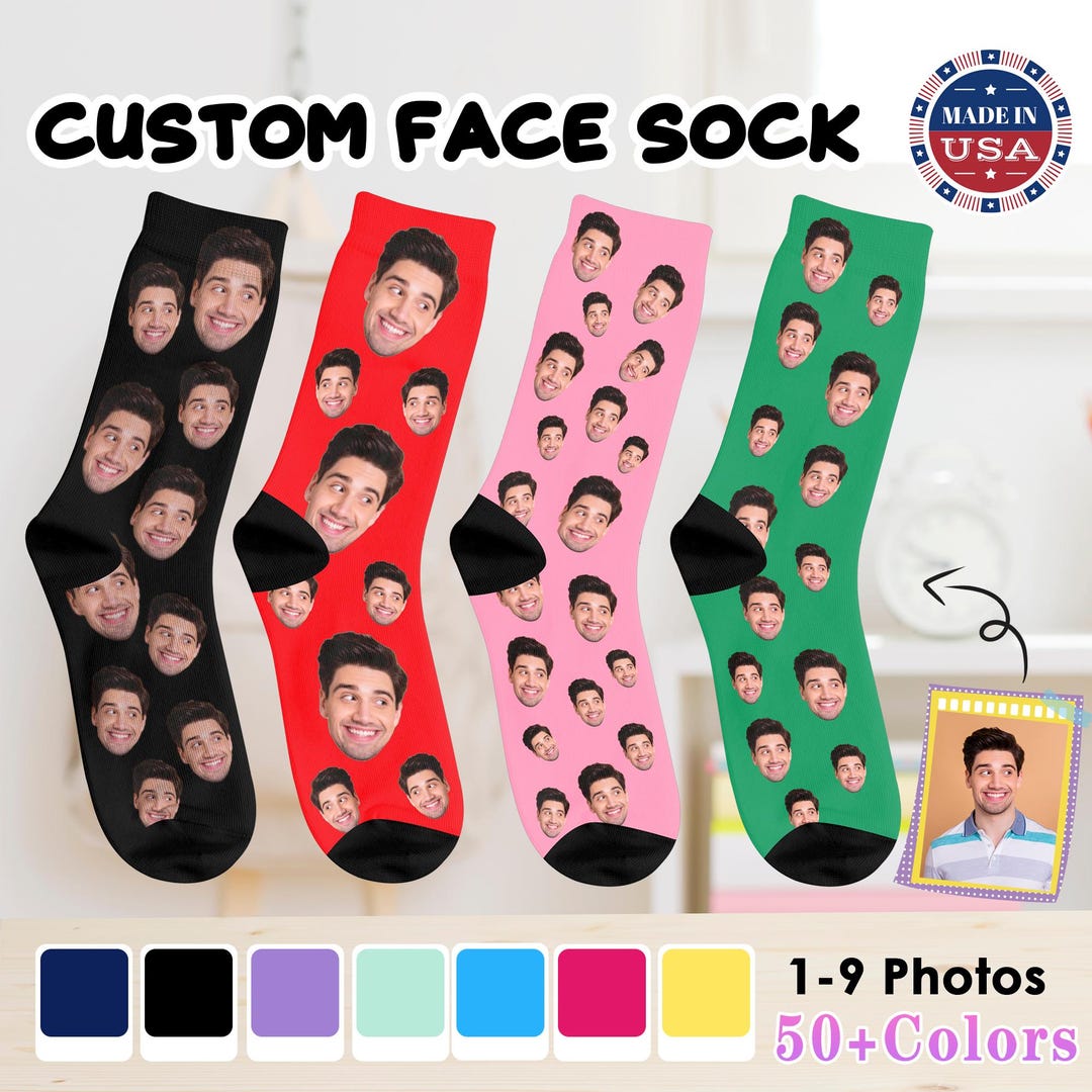Custom Face Socks, Personalized Photo Gift, Made in USA - Etsy