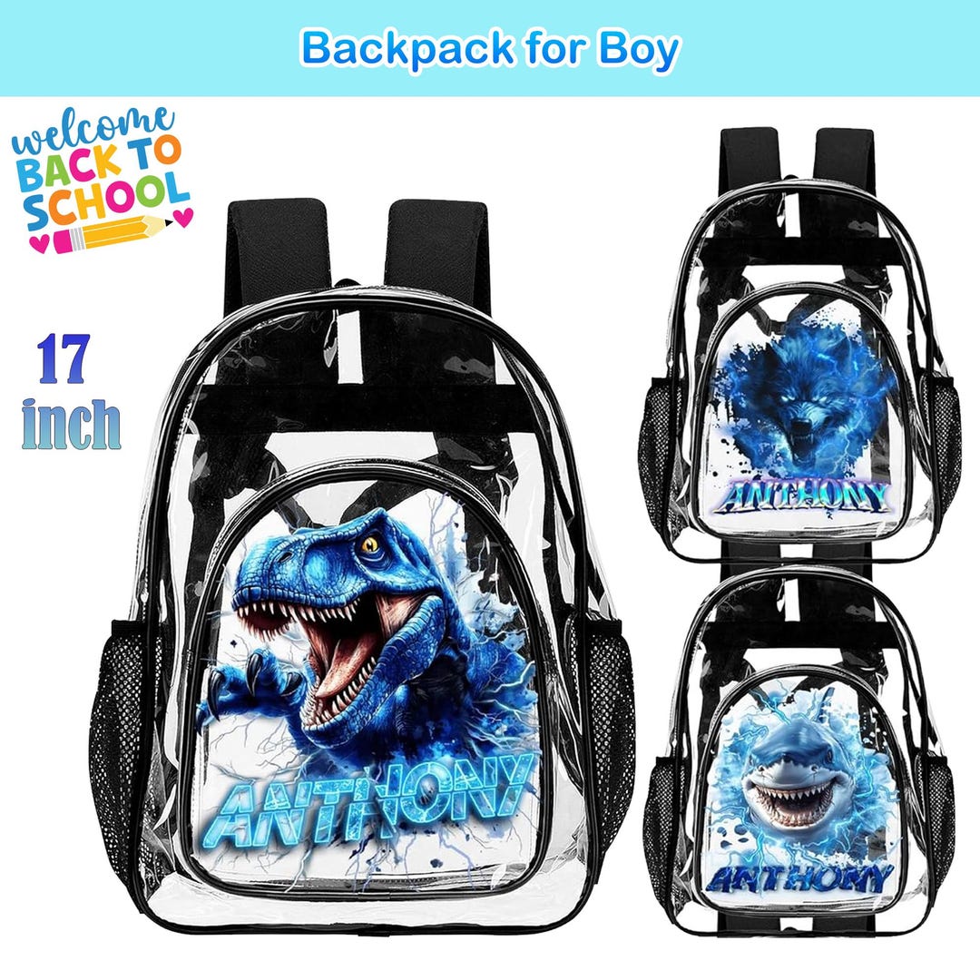 Personalized Clear Backpack for Kids, Custom Name Waterproof School Bag ...