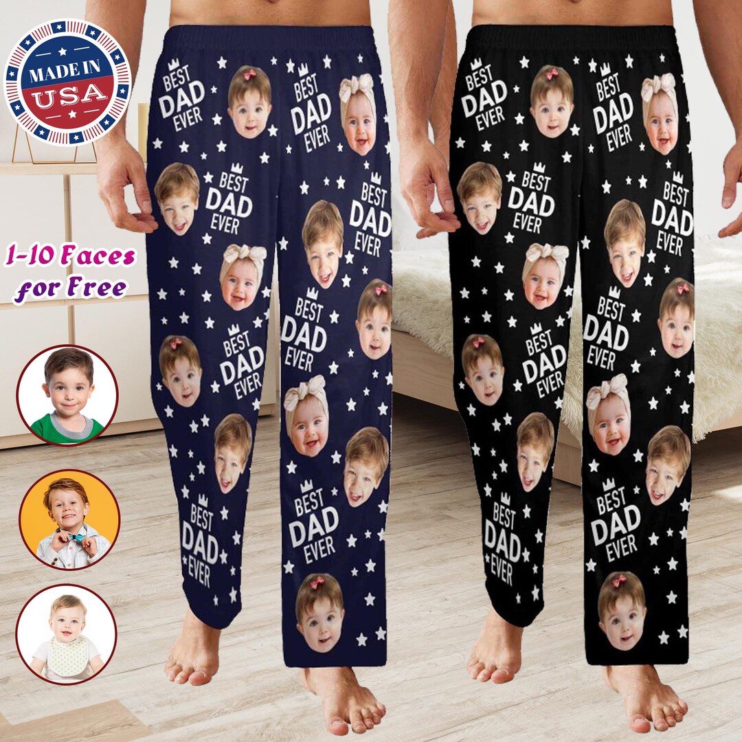 Custom Face Pajama Pants for Dad,best DAD EVER Pajama Pants With Faces ...