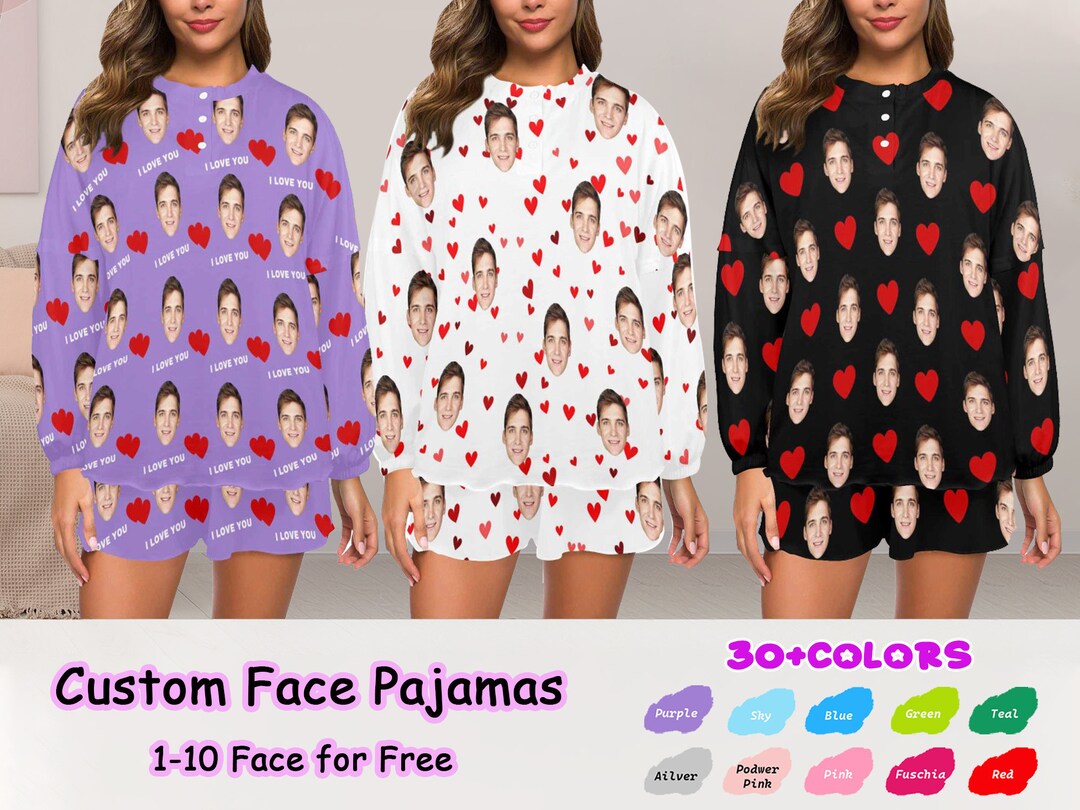 Custom Face Pajama Set,personalized Heart Pajamas With Photo,custom ...