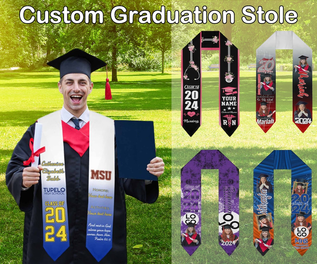 Custom Graduation Stoles With Photo, Personalized Graduation Sash, Custom Name and Photo Stole ...