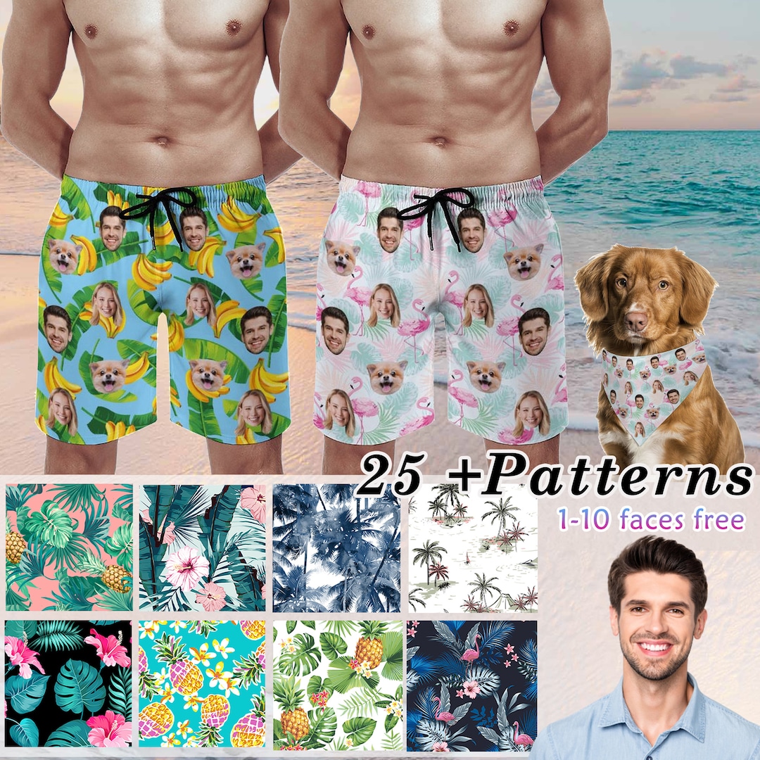 Custom Face Men Swim Trunks,personalized Men Bathing Suit,face on Beach ...