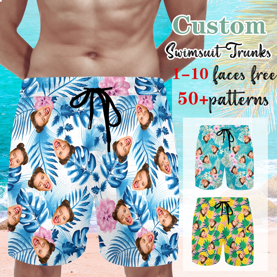 Custom Face Hawaiian Men's Swim Trunk, Personalized Photo Beach Shorts ...