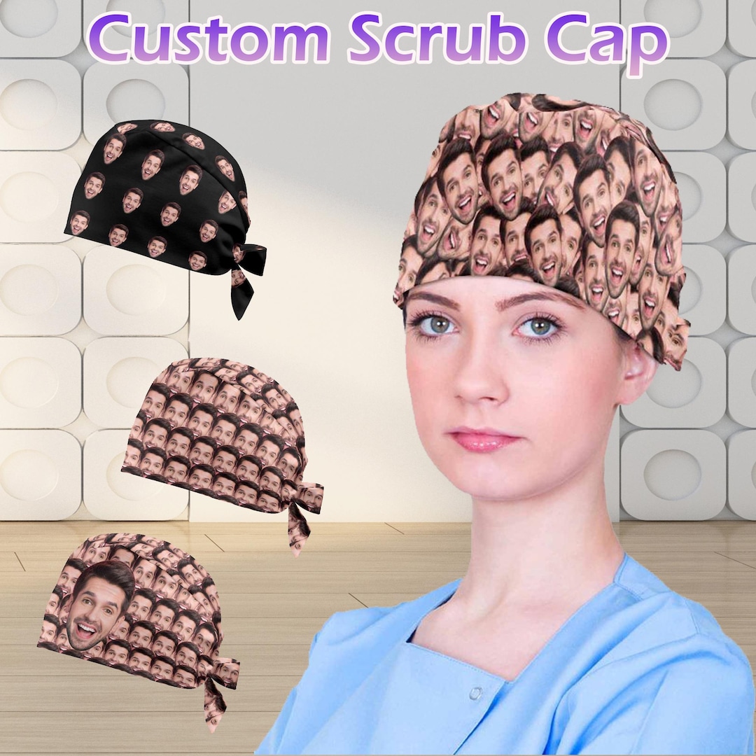 Custom Face Scrub Cap,personalized Photo Scrub Cap,custom Scrub Cap for ...