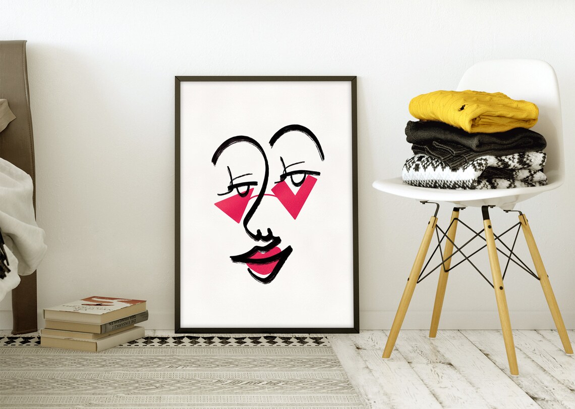 Funny Face Line Art Print Face Line Drawing Printable Wall - Etsy