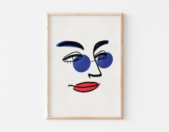 Funny Face Line Art Print Face Line Drawing Printable Wall - Etsy