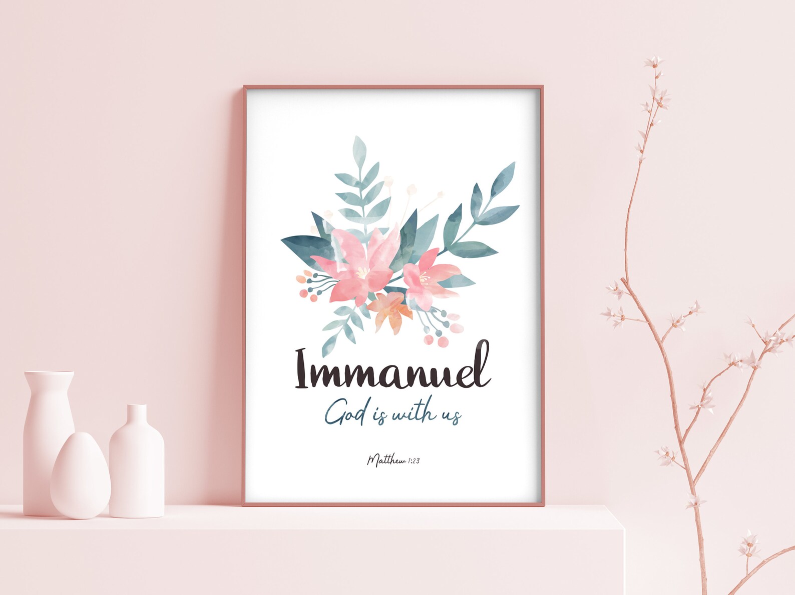 Immanuel God is With Us Bible Verse Wall Art Flowers - Etsy
