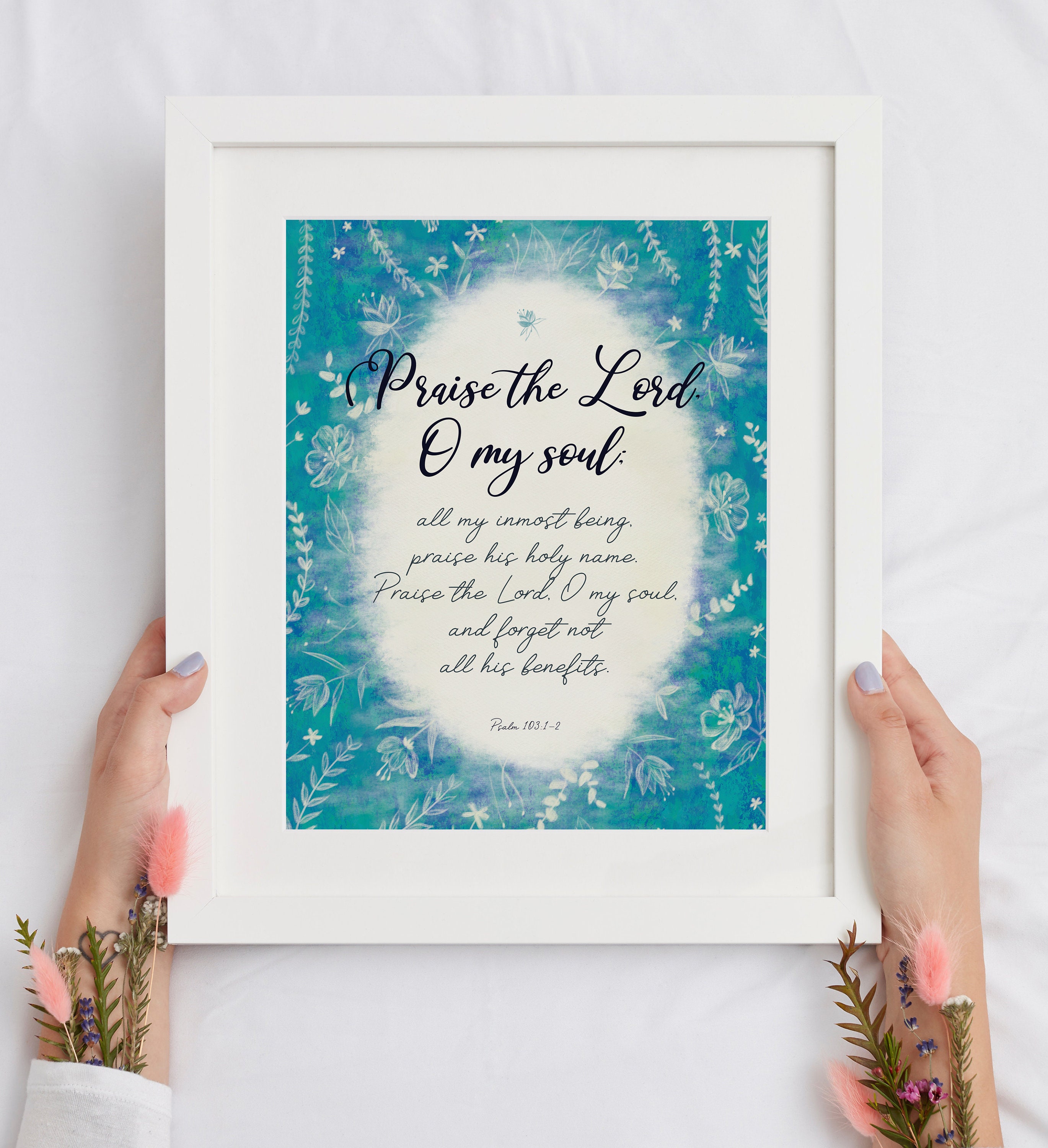Praise the Lord Bible Verse Wall Art, Psalm 103:1-2 Print, Bible Verse ...
