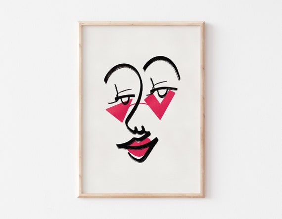 Funny Face Line Art Print Face Line Drawing Printable Wall | Etsy