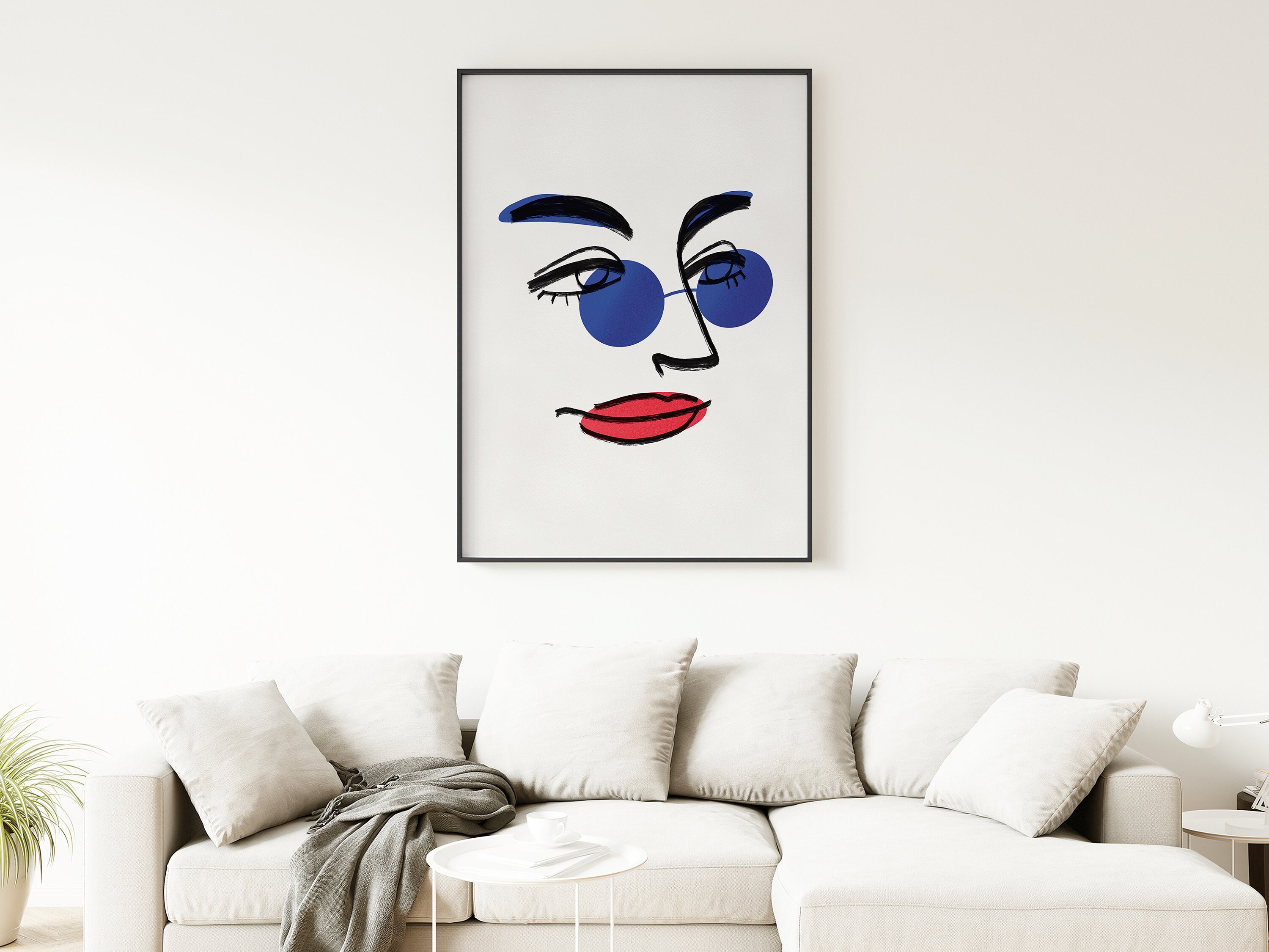 Funny Face Line Art Print, Face Line Drawing Printable Wall Art, Woman ...