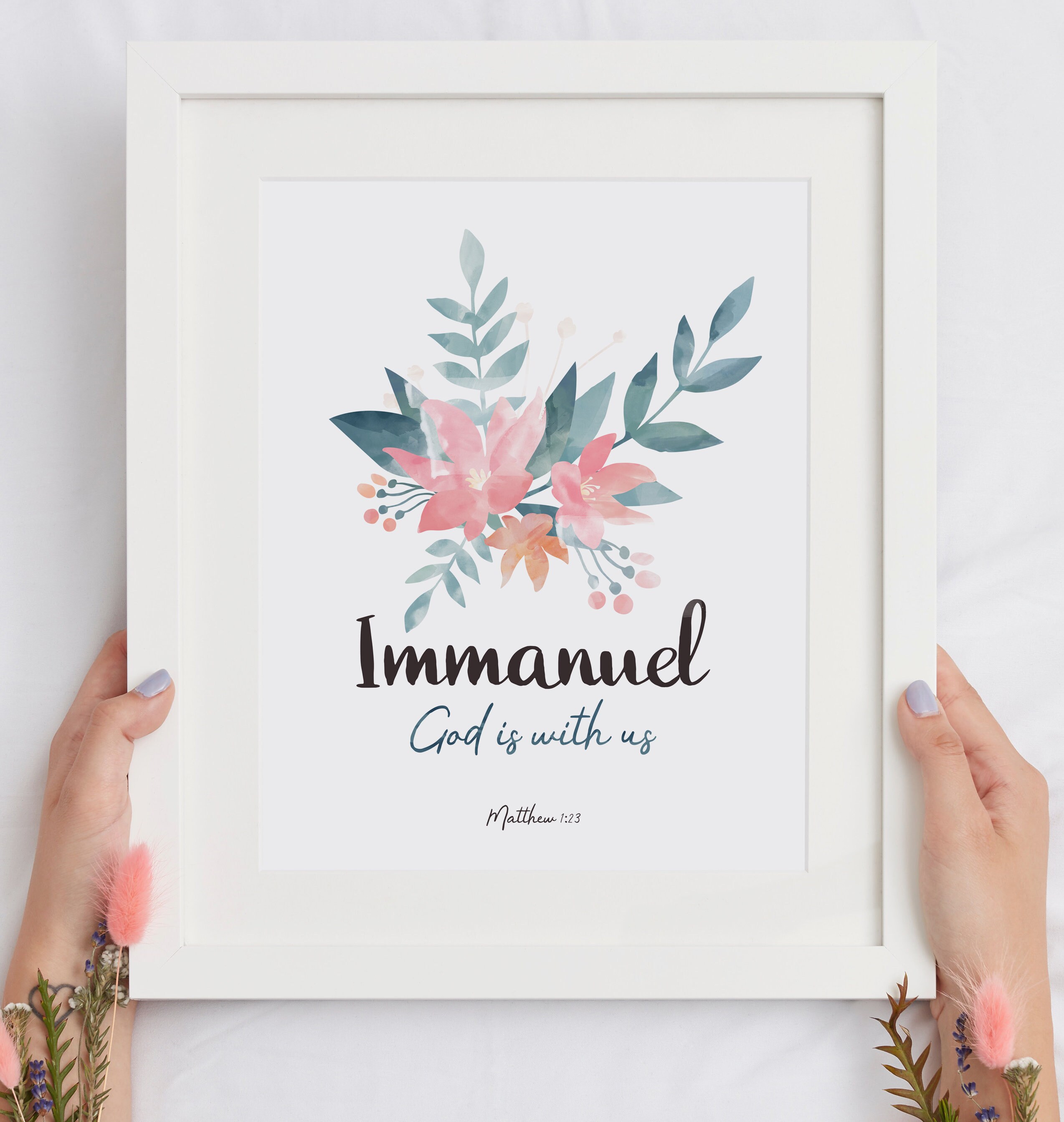 Immanuel God Is With Us Bible Verse Wall Art Flowers - Etsy France
