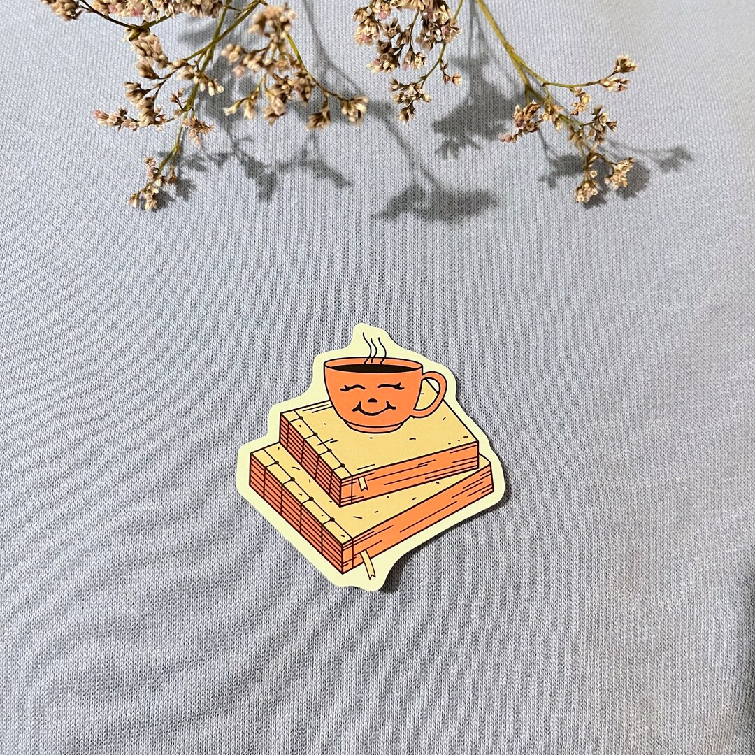Pastel Pink Book Stack With Smiley Teacup Sticker, Bookish, Books ...