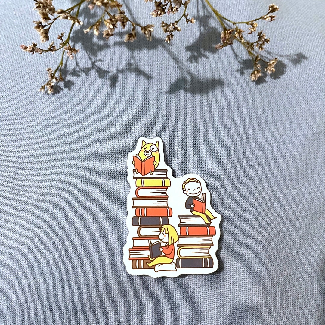 Book Stack With Kids and Animal Sticker, Bookish, Book Stack, Books ...