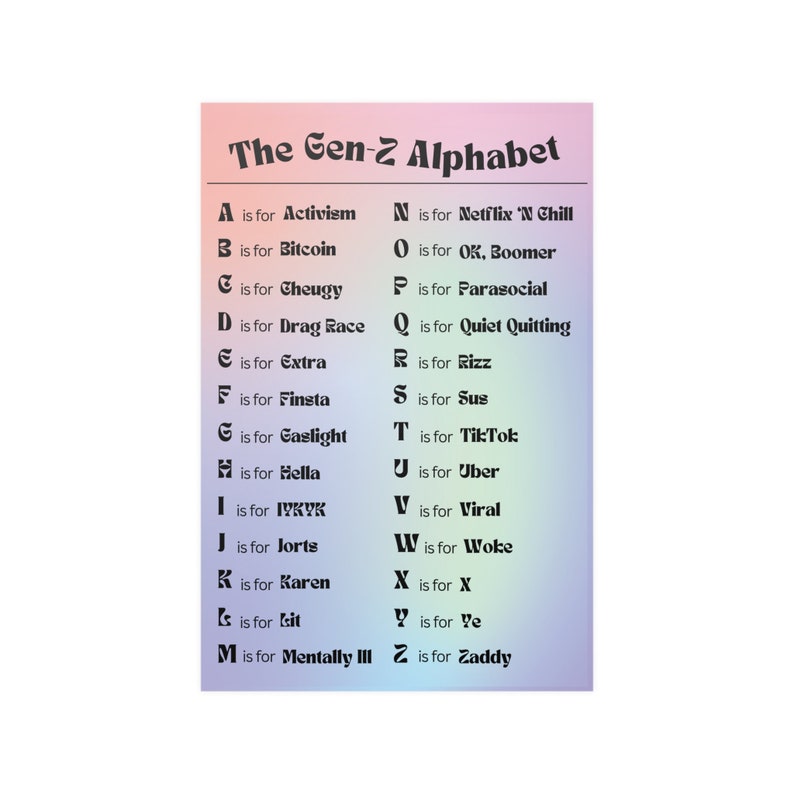 The Gen-z Alphabet Wall Art Print / Office Décor / Funny Room Decor ...
