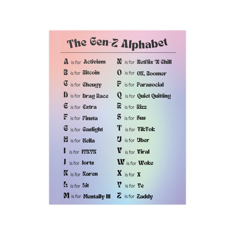 The Gen-z Alphabet Wall Art Print / Office Décor / Funny Room Decor ...