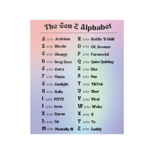 The Gen-z Alphabet Wall Art Print / Office Décor / Funny Room Decor ...