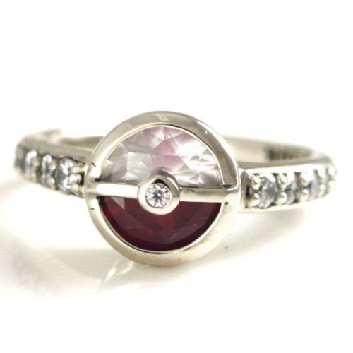 Poke Ball Pokemon Ring/ Engagement Ring/ 2.25 CT Half Round | Etsy