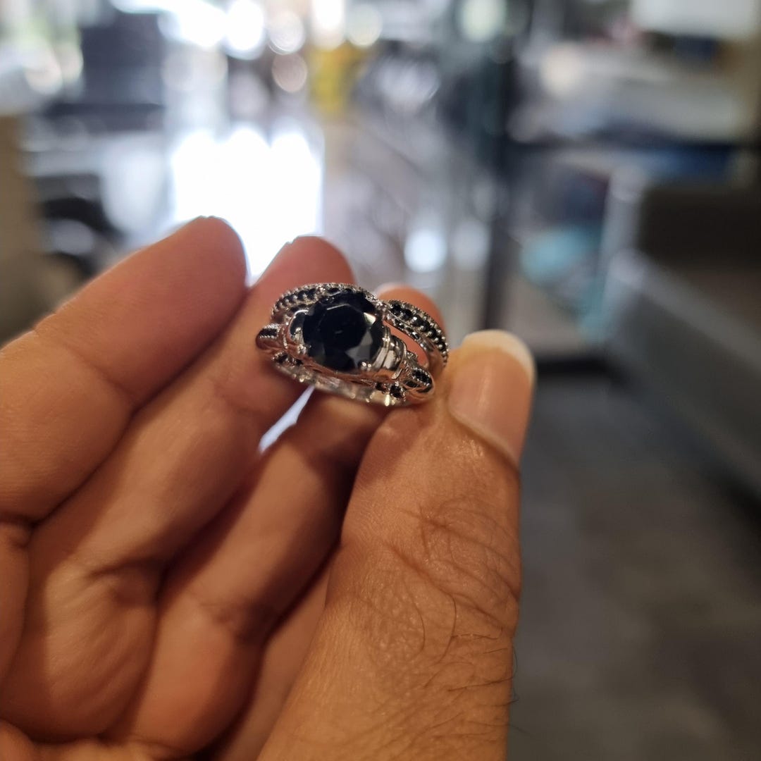 Two Skull Face Ring, 1.85CT Black Round Cut Moissanite Diamond Ring Set ...