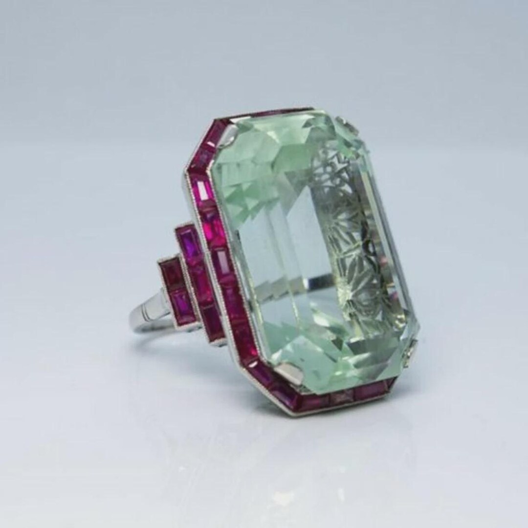 Emerald & Pink Sterling Silver Ring: Art Deco Filigree, Handmade - Etsy