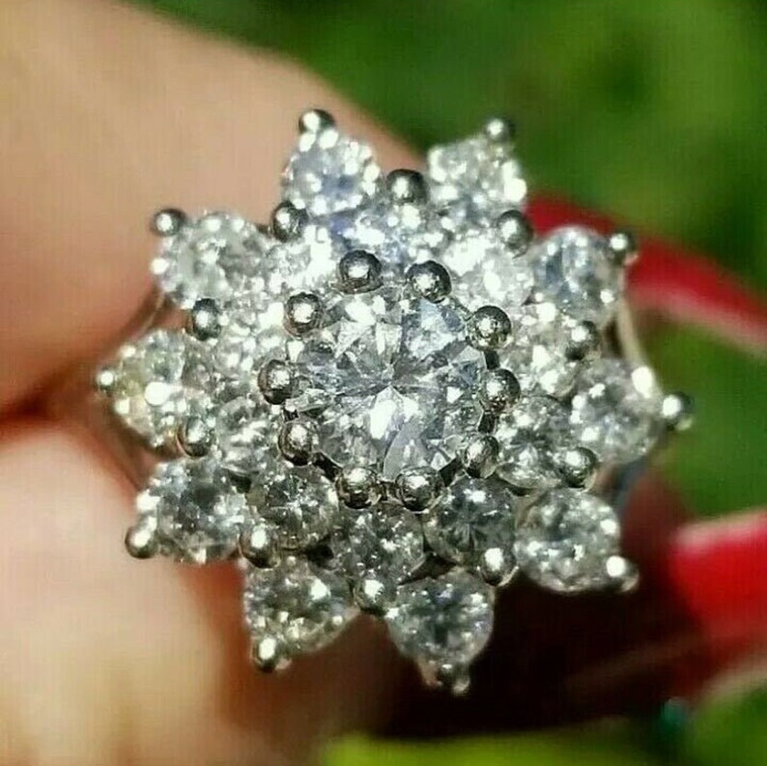 Vintage Style Flower Cluster Ring: 2.20 CT Moissanite, 14K Yellow Gold ...
