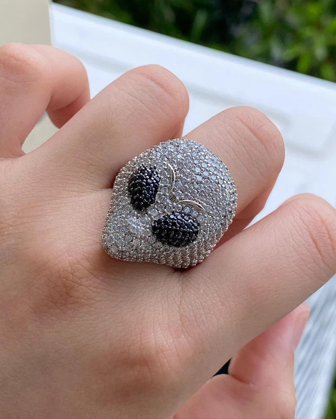 Men's Hip Hop Ring, Alien Head Emoji Ring, Flooded Out Alien Emoji Ring ...
