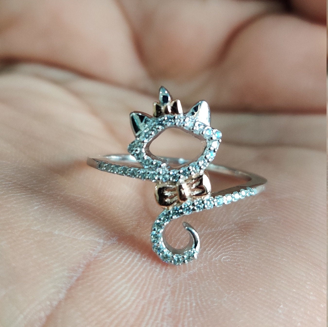 Disney Treasures Aristocats Diamond Ring 1 10 CT 925 Sterling Silver Ring Engagement Ring Wedding Ring for Women Gifts Two tone Ring Etsy