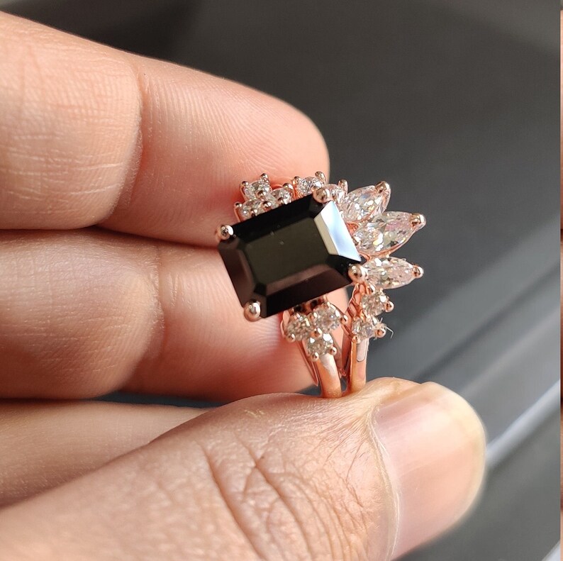 3.00 Carat Emerald Cut Black Onyx Solitaire Engagement Ring - Etsy