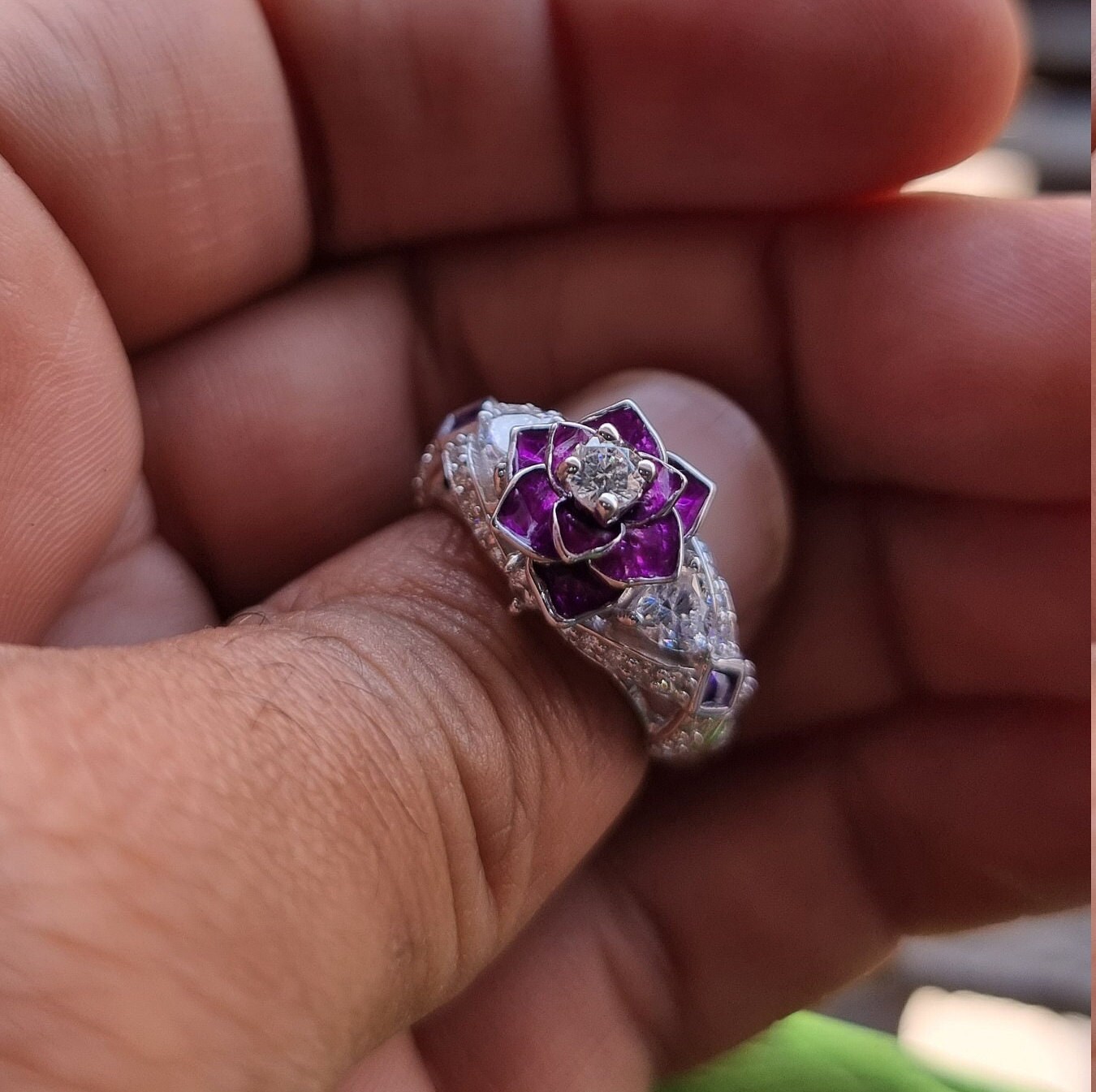 Unique Rose Promise Rings for Her Purple Rose Flower Design - Etsy