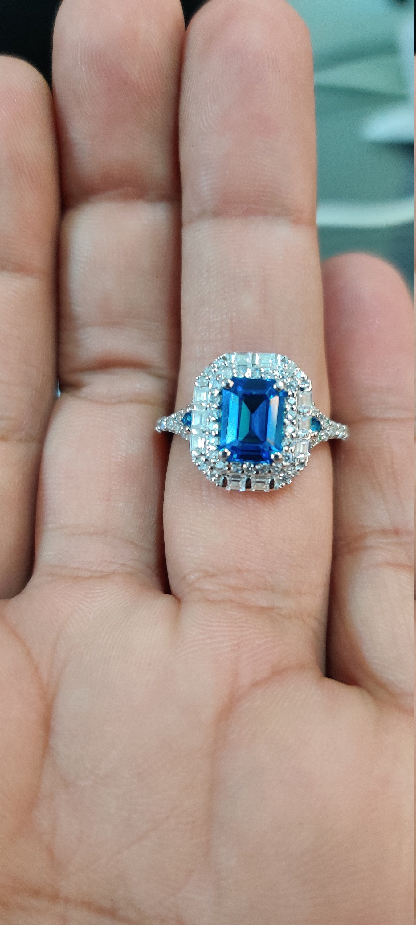 Enchanted Cinderella Ring 1.50 CT Emerald Cut London Blue | Etsy