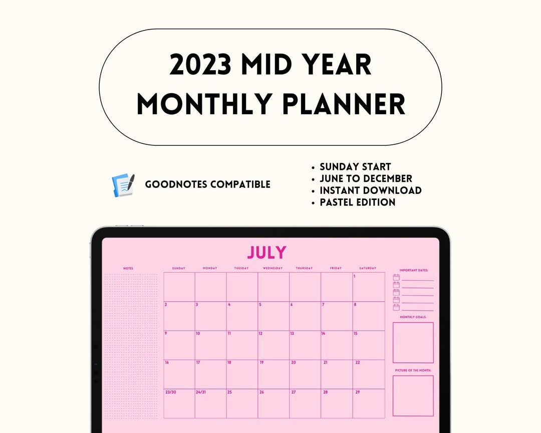 2023 Mid Year Monthly Digital Planner - Pastel Edition [dated ...
