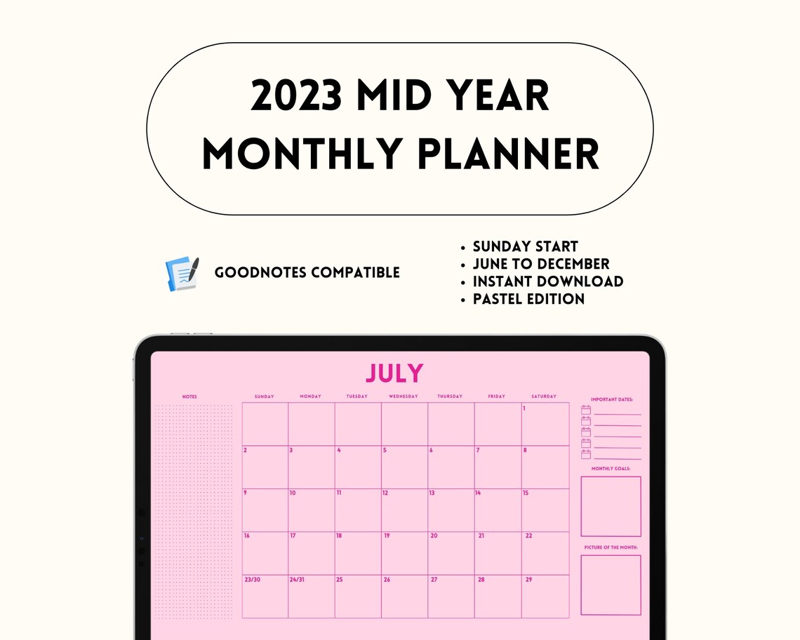 2023 Mid Year Monthly Digital Planner - Pastel Edition [dated ...