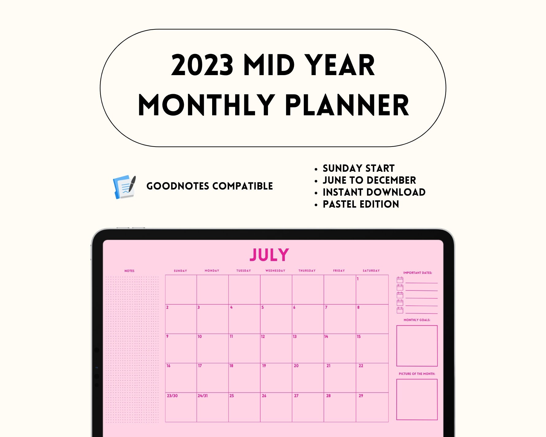 2023 Mid Year Monthly Digital Planner - Pastel Edition [dated ...