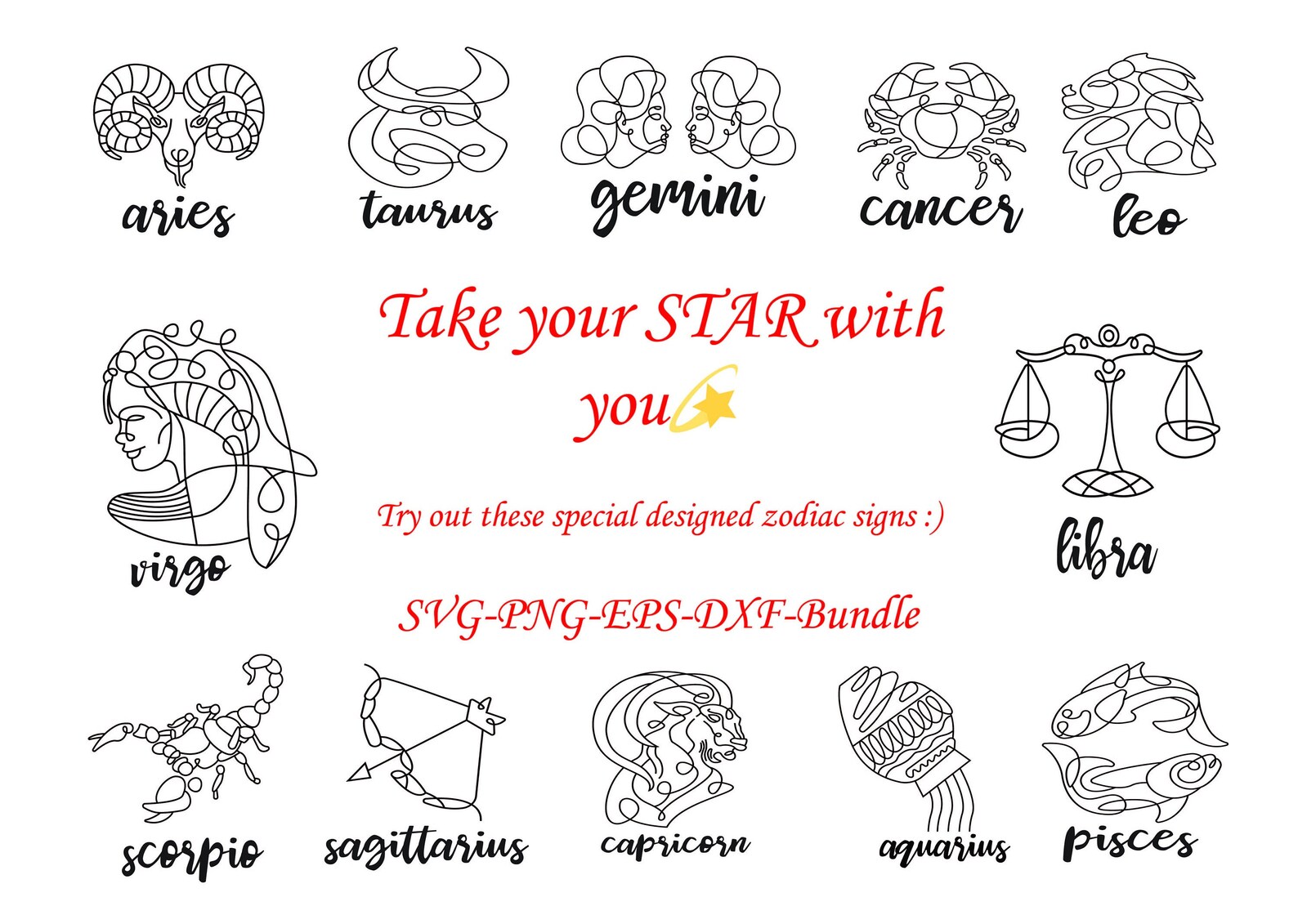 ZODIAC SIGNS BUNDLE Svg,zodiac Signs Clipart,zodiac Signs Cricut Png ...