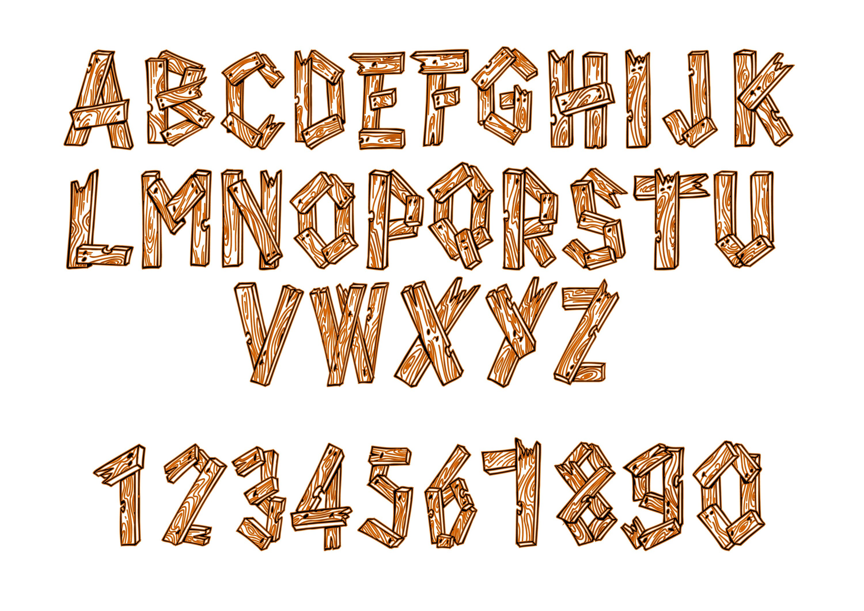 WOOD ALPHABET BUNDLE Svg,wooden Alphabet Clipart,wood Letters Numbers ...